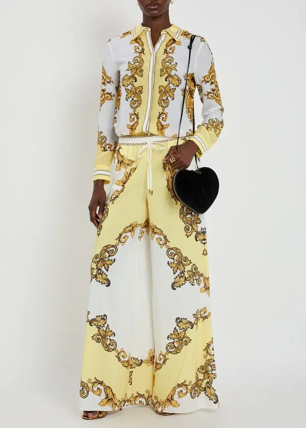 Alice + Olivia Printed Silk-chiffon Shirt - Yellow