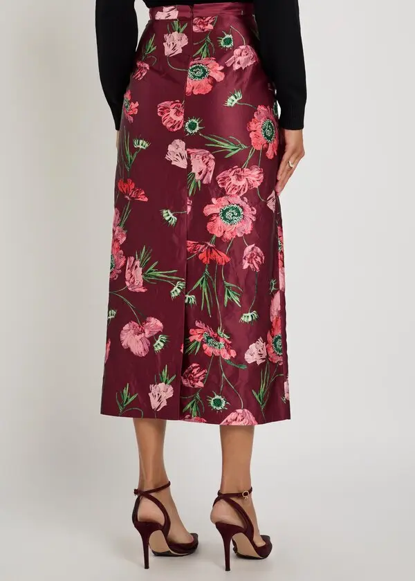 Erdem Floral-print Satin Midi Pencil Skirt - Red