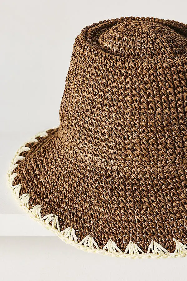 WYETH Straw Whipstitch Bucket Hat - Brown
