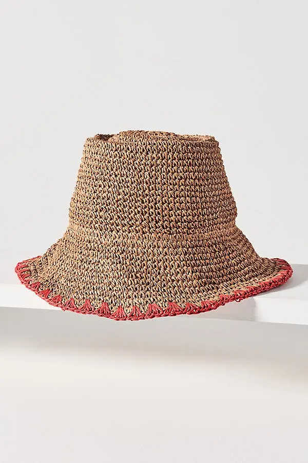WYETH Straw Whipstitch Bucket Hat - Orange