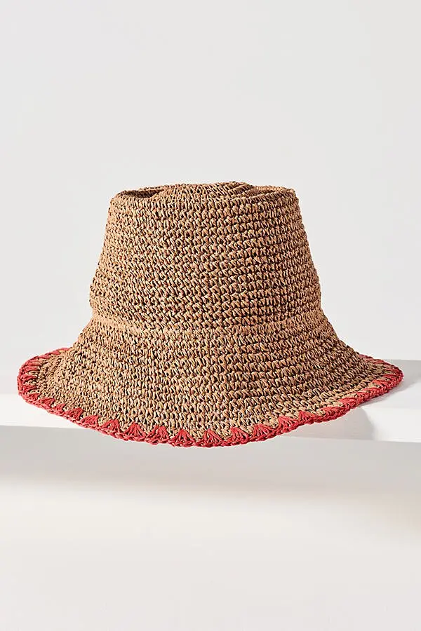 WYETH Straw Whipstitch Bucket Hat - Orange