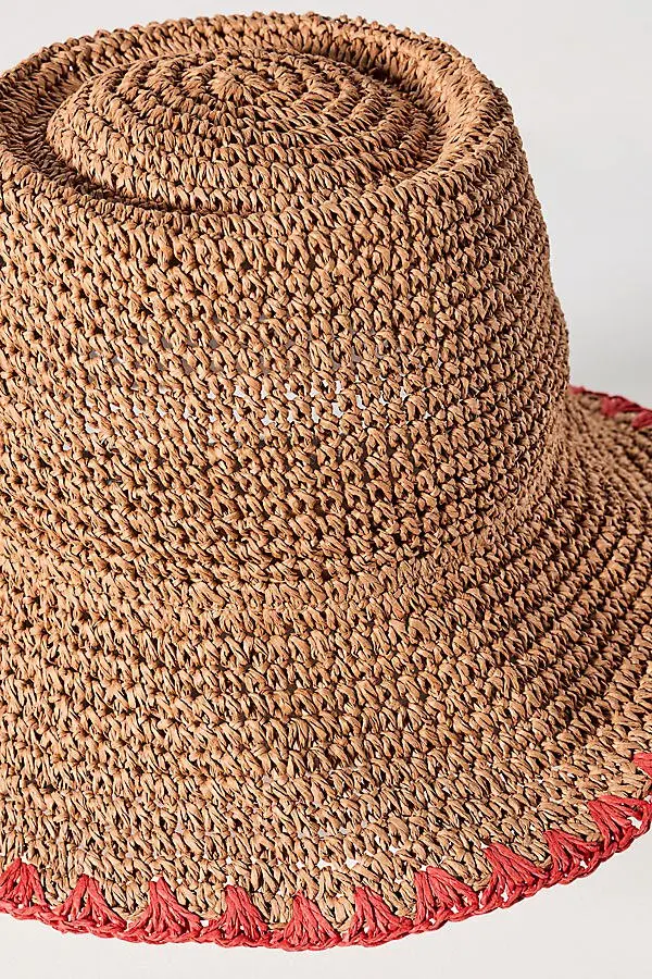 WYETH Straw Whipstitch Bucket Hat - Orange