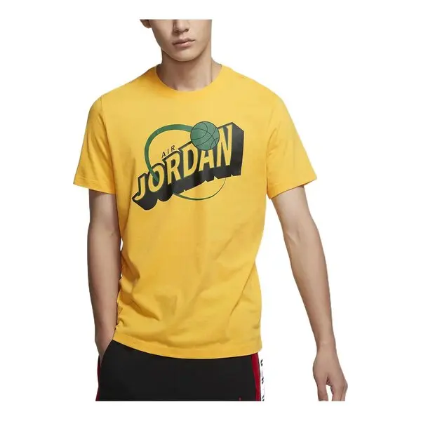 JORDAN Alphabet Printing Round Neck Pullover Short Sleeve Yellow T-shirt