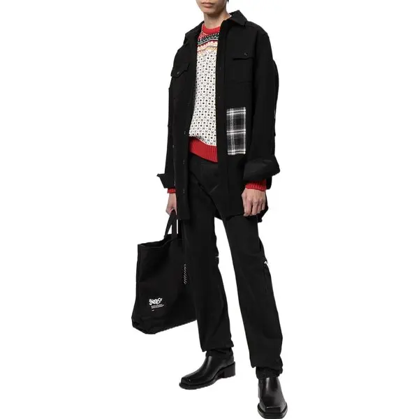 Off-White Logo Print Plaid Patch Pocket Lapel Jacket