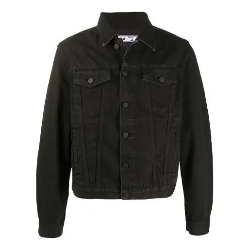 Off-White Arrows Logo Printed Denim Jacket - Black