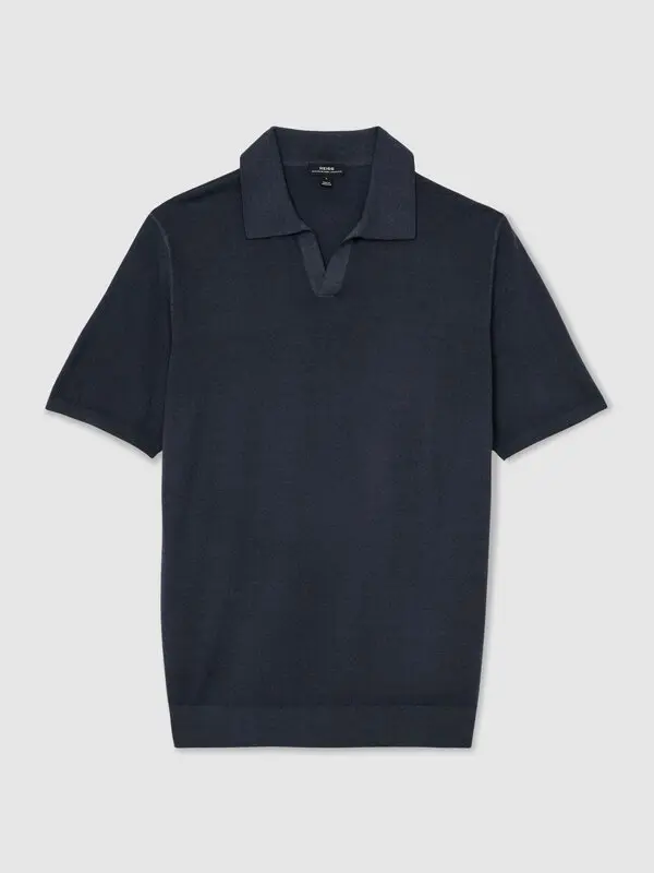 REISS Rook Pigment-dyed Merino Wool Open-collar Polo Shirt - Navy