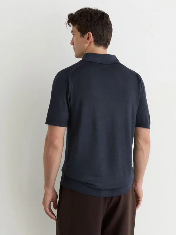 REISS Rook Pigment-dyed Merino Wool Open-collar Polo Shirt - Navy