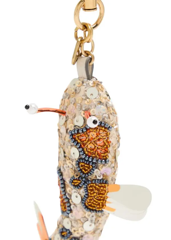ANYA HINDMARCH Koi Fish Embellished Leather And Satin Bag Charm - Silver