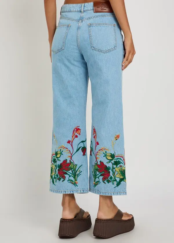 Etro Floral Embroidered Cropped Straight-leg Jeans