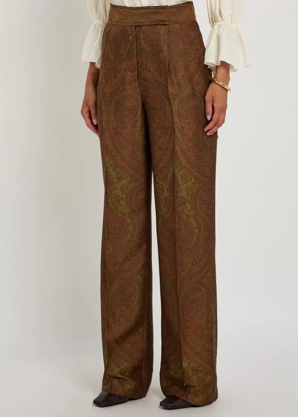 Etro Paisley-jacquard Wool-blend Trousers - Multicoloured