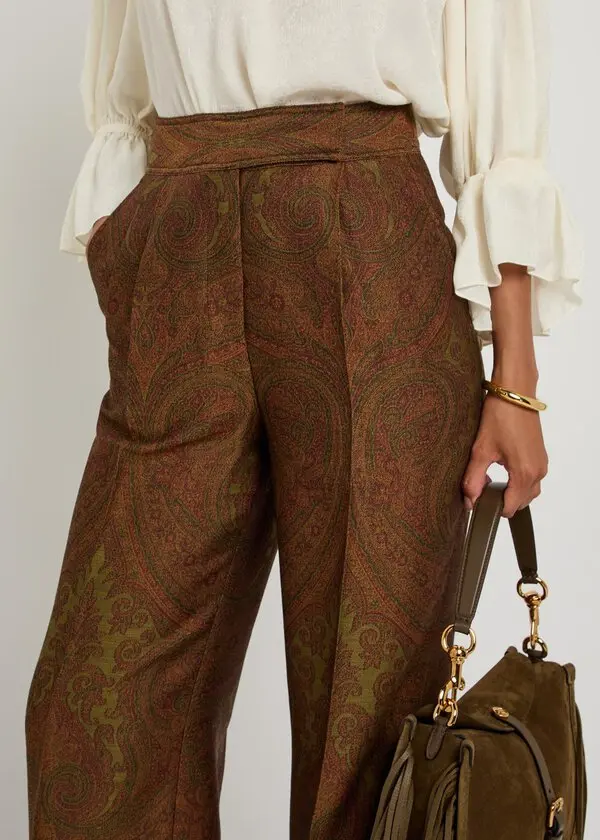 Etro Paisley-jacquard Wool-blend Trousers - Multicoloured