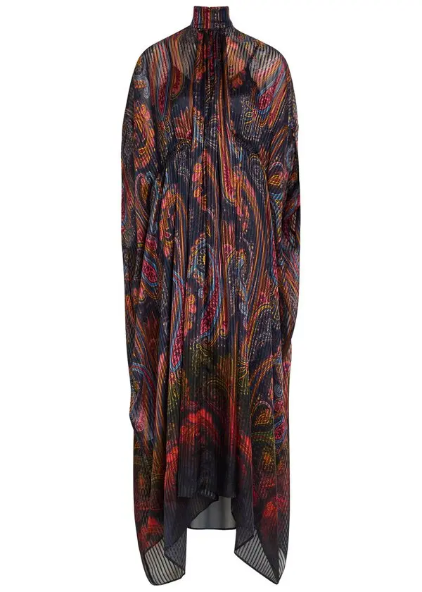 Etro Printed Gathered Silk-chiffon Midi Dress - Multicoloured