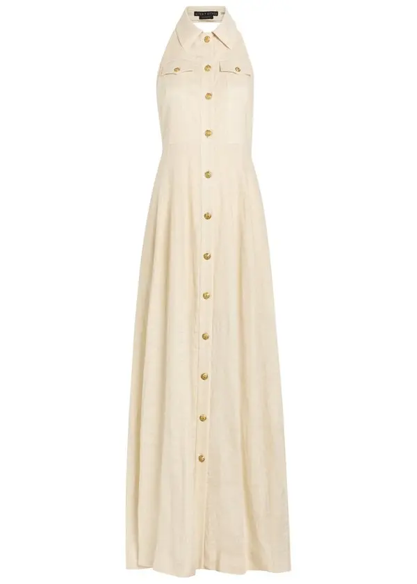 Alice + Olivia Kendall Halterneck Linen Maxi Dress - Beige