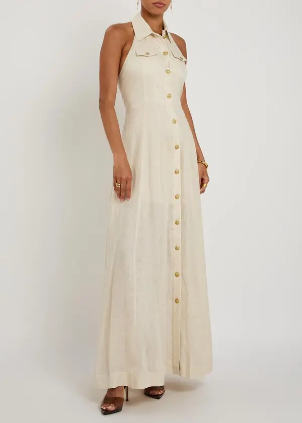 Alice + Olivia Kendall Halterneck Linen Maxi Dress