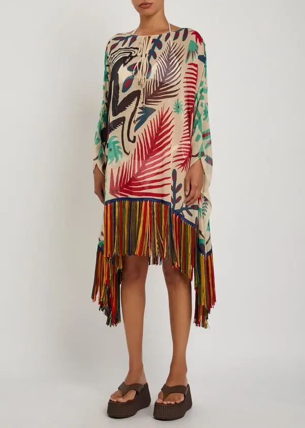 Etro Printed Fringed Sheer Seersucker Cover-up