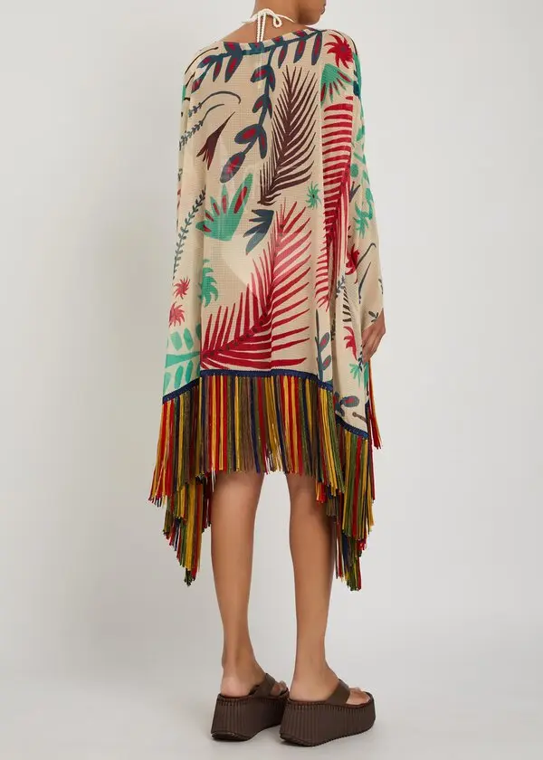 Etro Printed Fringed Sheer Seersucker Cover-up