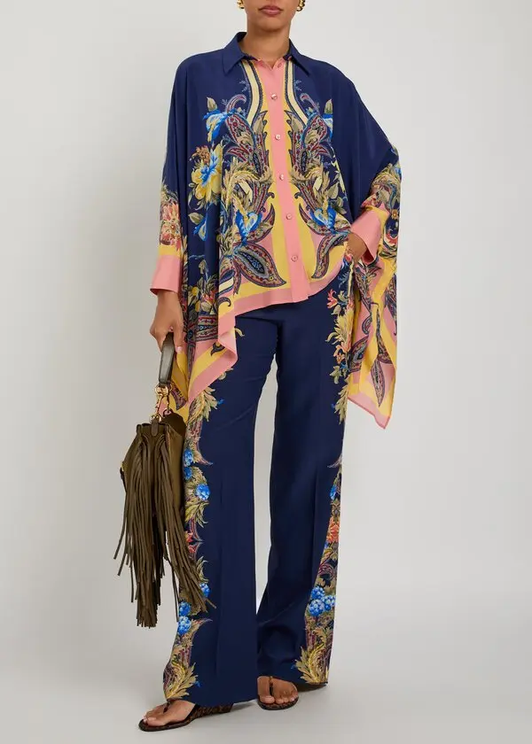 Etro Printed Straight-leg Silk Trousers