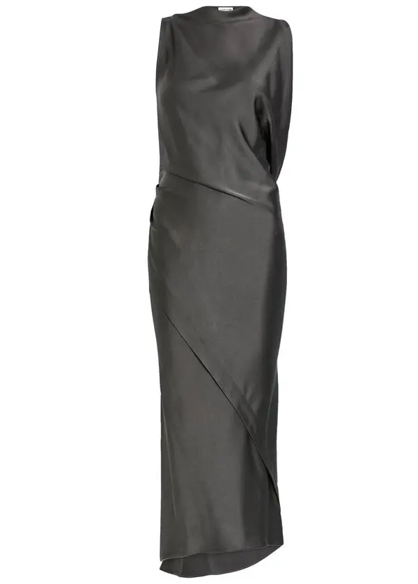 Victoria Beckham Draped Satin-crepe Midi Dress - Brown