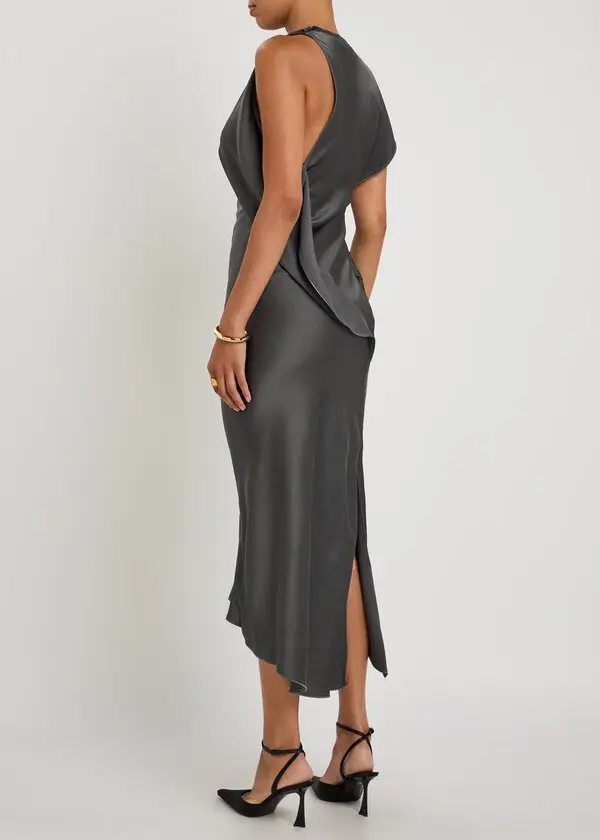 Victoria Beckham Draped Satin-crepe Midi Dress - Brown