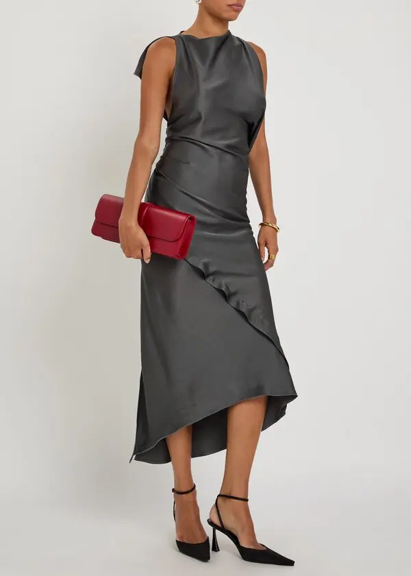 Victoria Beckham Draped Satin-crepe Midi Dress - Brown