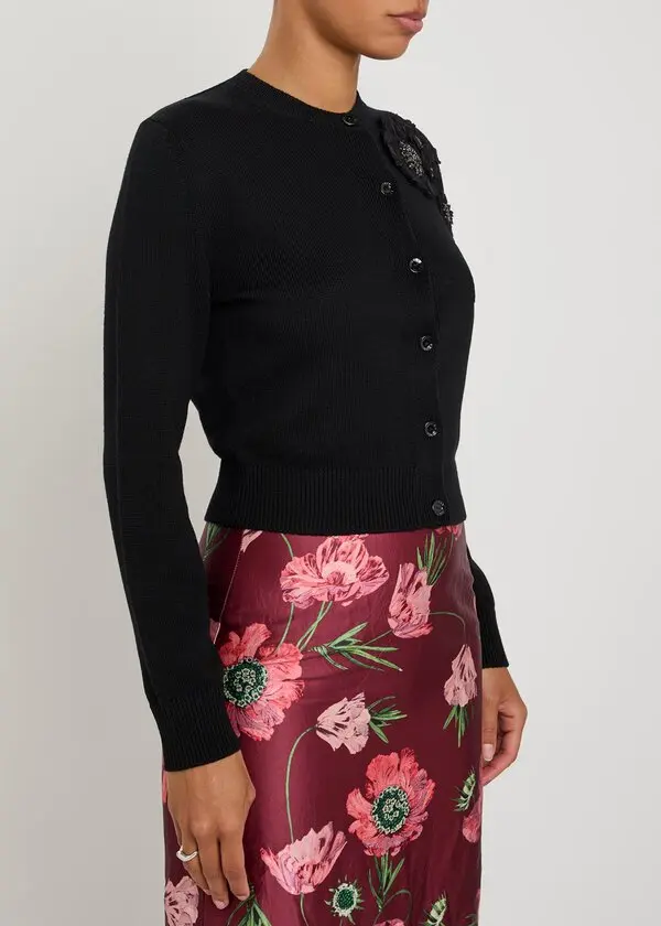 Erdem Merino Wool Floral Appliqué Cardigan