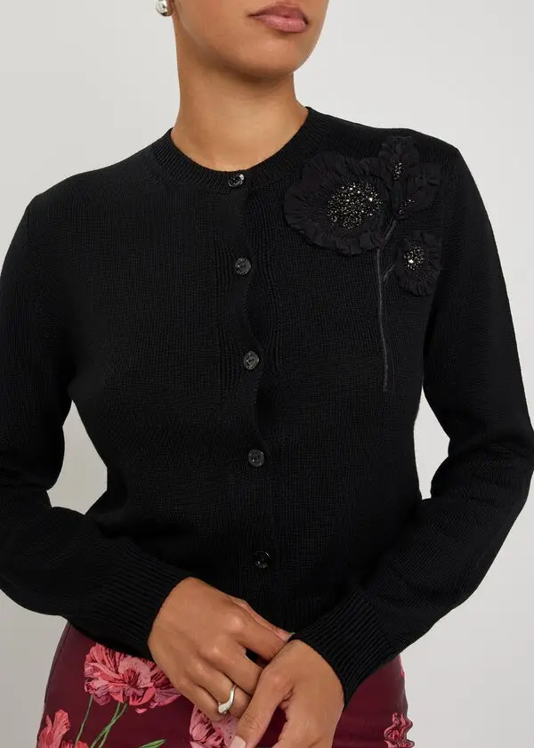 Erdem Merino Wool Floral Appliqué Cardigan