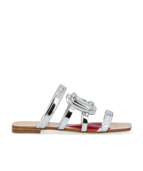 ROGER VIVIER Vivier Gladiator Metal Buckle Mules In Leather - Silver