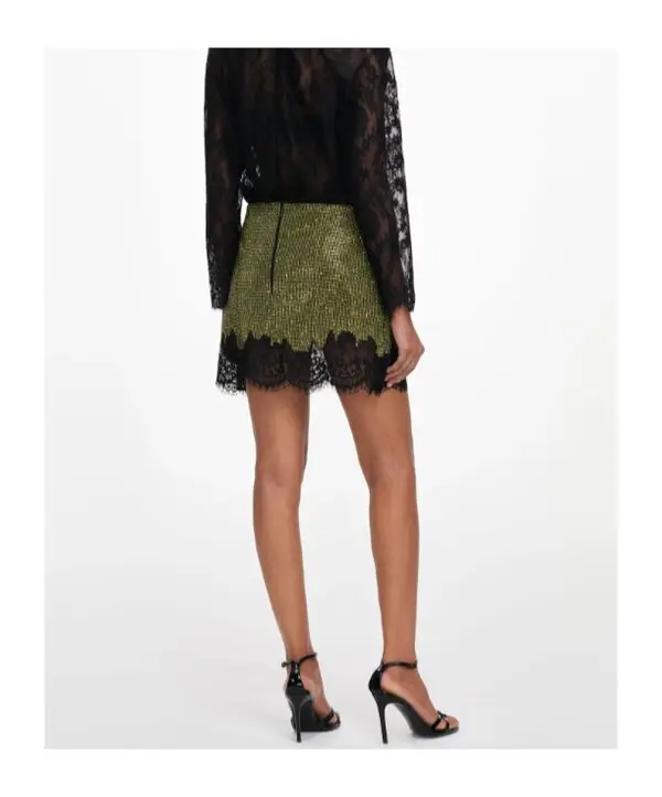 SELF-PORTRAIT Sequin-embellished Lace-trim Mini Skirt