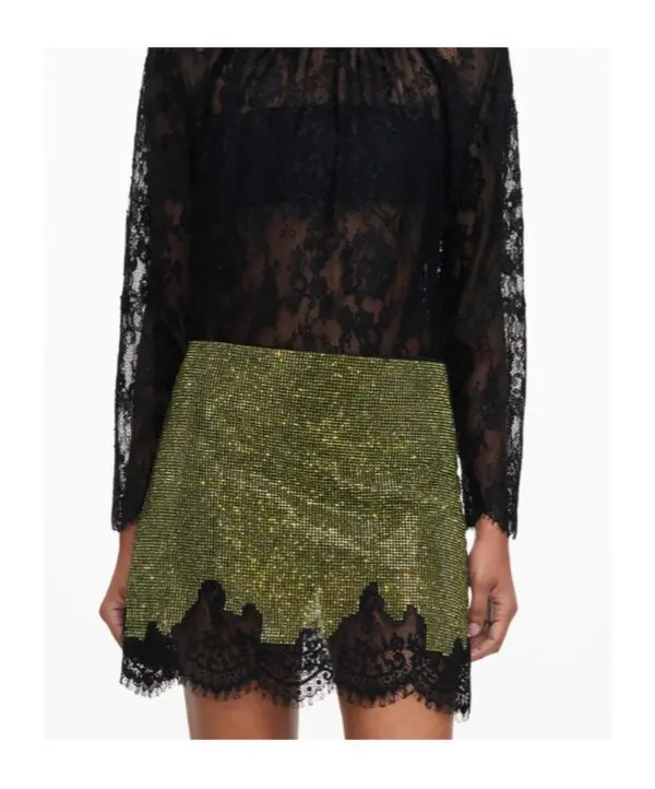 SELF-PORTRAIT Sequin-embellished Lace-trim Mini Skirt