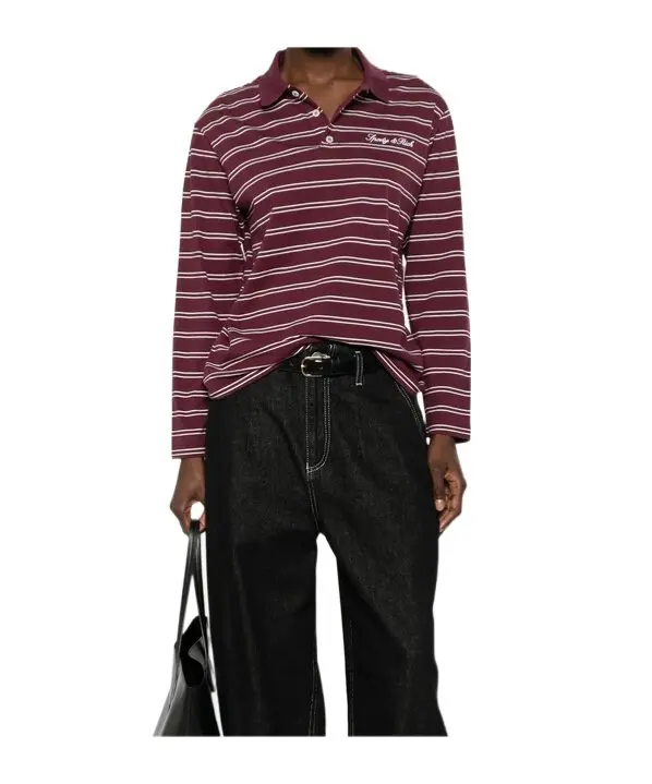 SPORTY  RICH Sporty & Rich Striped Long Sleeve Polo Shirt - Black