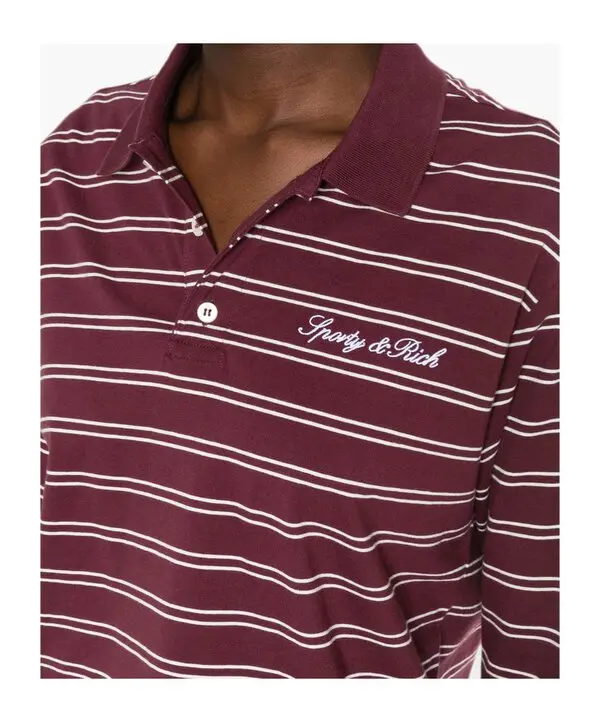 SPORTY  RICH Sporty & Rich Striped Long Sleeve Polo Shirt