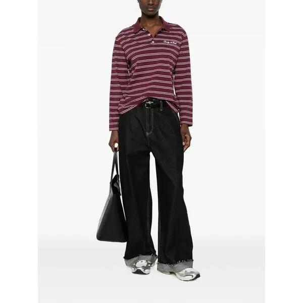 SPORTY  RICH Sporty & Rich Striped Long Sleeve Polo Shirt