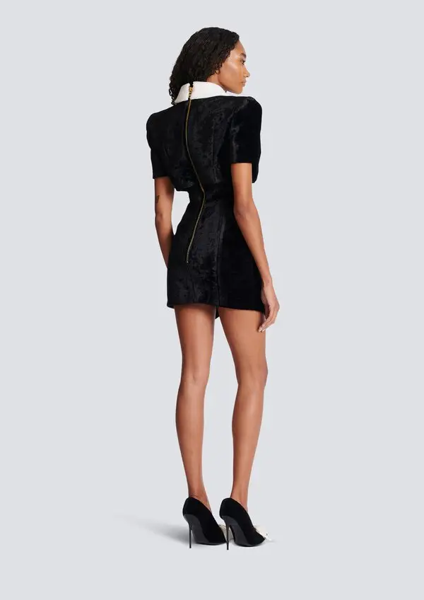 Balmain Short Structured Velvet And Crepe Dress