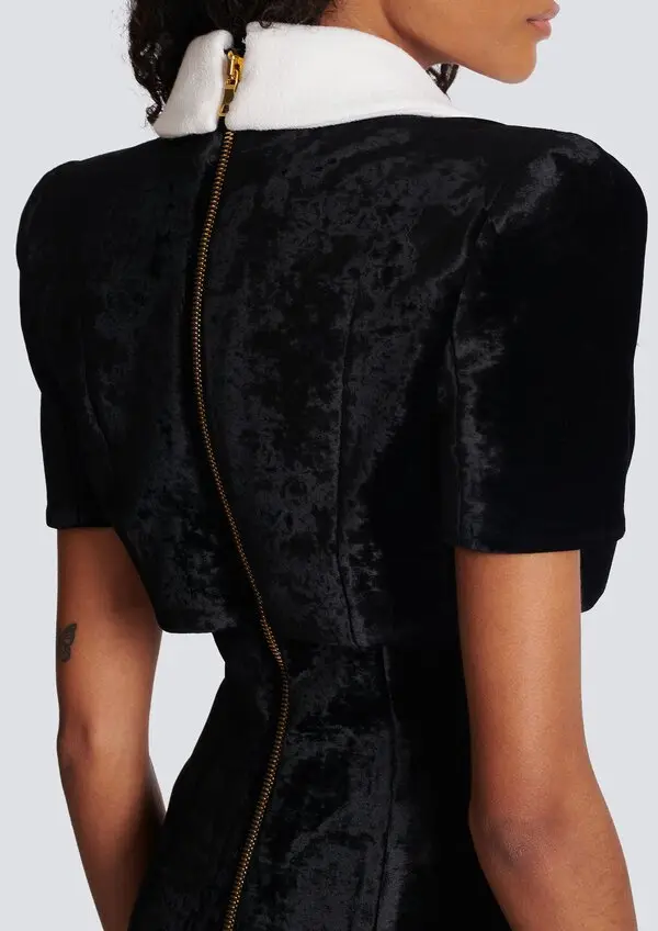 Balmain Short Structured Velvet And Crepe Dress