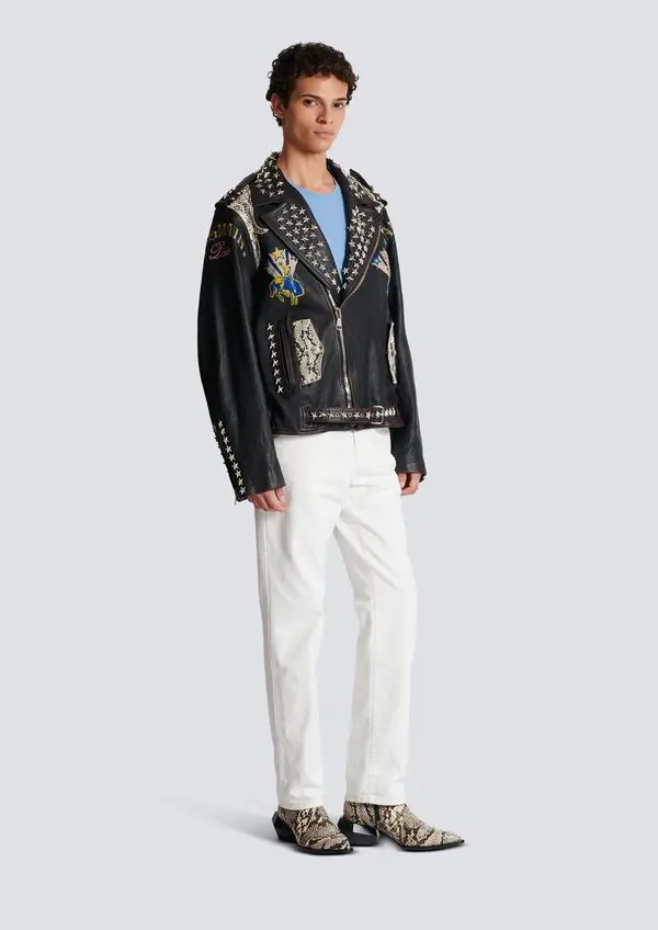 Balmain Embellished Leather Biker Jacket