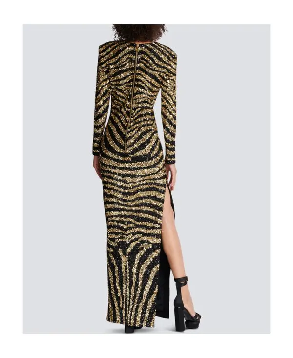 Balmain Embroidered Zebra Long Dress