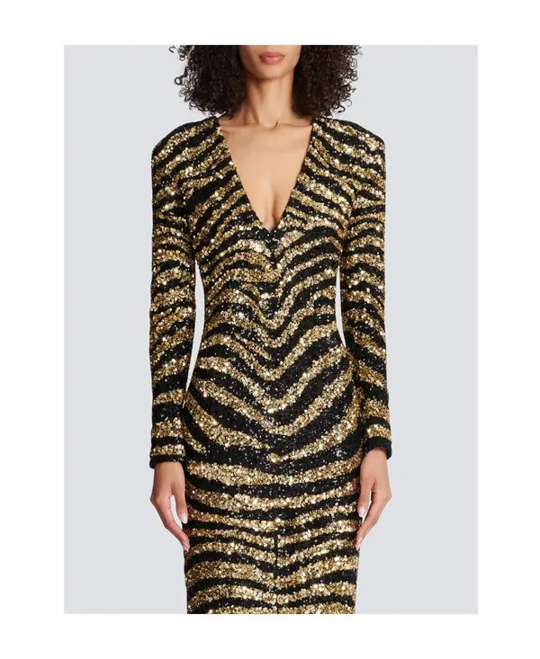Balmain Embroidered Zebra Long Dress