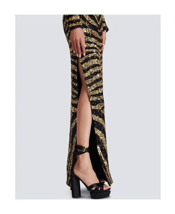 Balmain Embroidered Zebra Long Dress