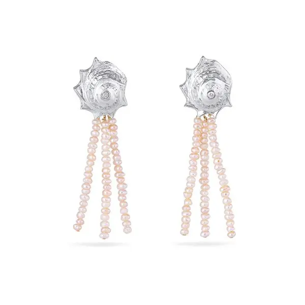 ARIANNE DELANEY Sterling Astra Shell & Pearls Dangle & Drop Earrings - Silver