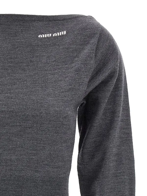 Miu Miu Boat Neck Fine Knit Long Sleeve Top