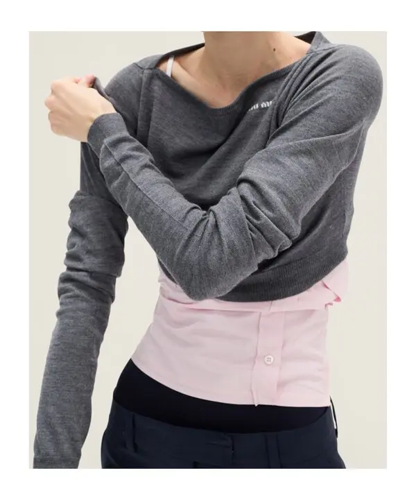 Miu Miu Boat Neck Fine Knit Long Sleeve Top