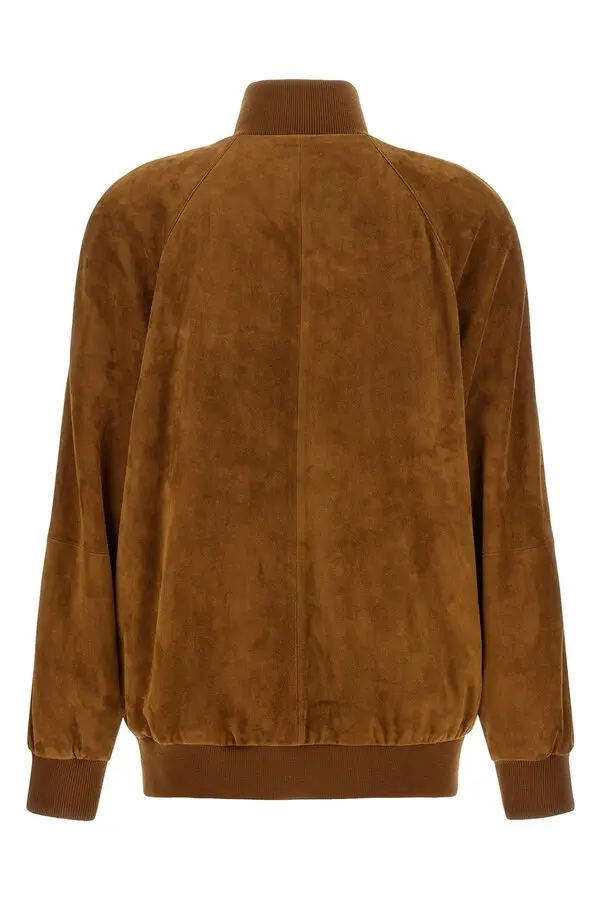 Miu Miu Waxed Suede Zip-up Jacket - Cognac
