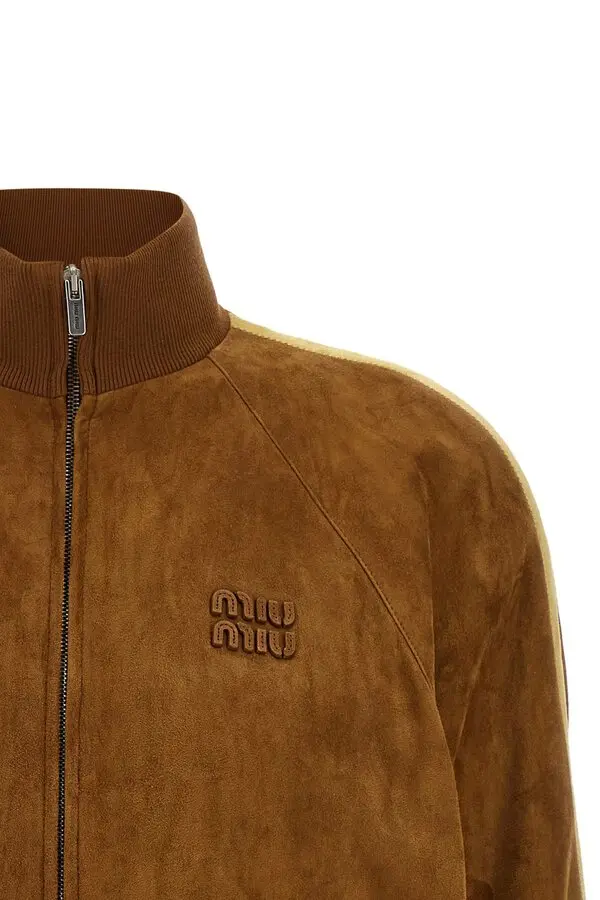 Miu Miu Waxed Suede Zip-up Jacket - Cognac