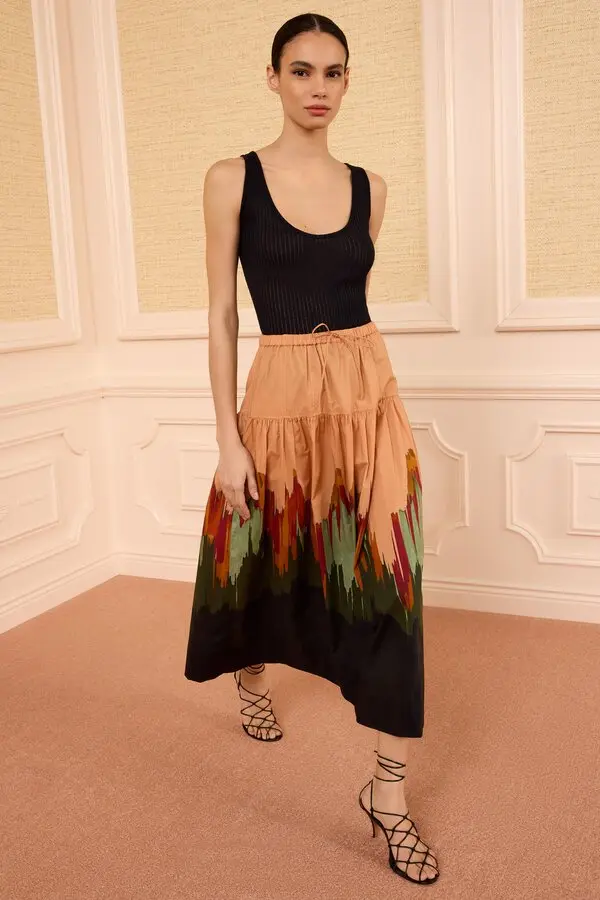 Ulla Johnson Theodora Cotton Tiered Midi Skirt - Agate