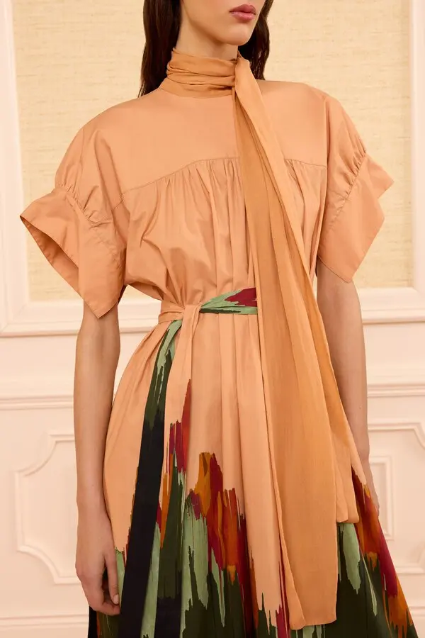 Ulla Johnson Studio Cotton Midi Dress With Chiffon Tie - Agate