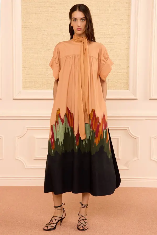 Ulla Johnson Studio Cotton Midi Dress With Chiffon Tie - Agate