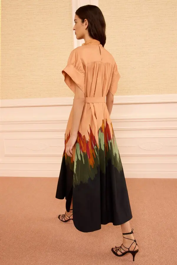 Ulla Johnson Studio Cotton Midi Dress With Chiffon Tie - Agate