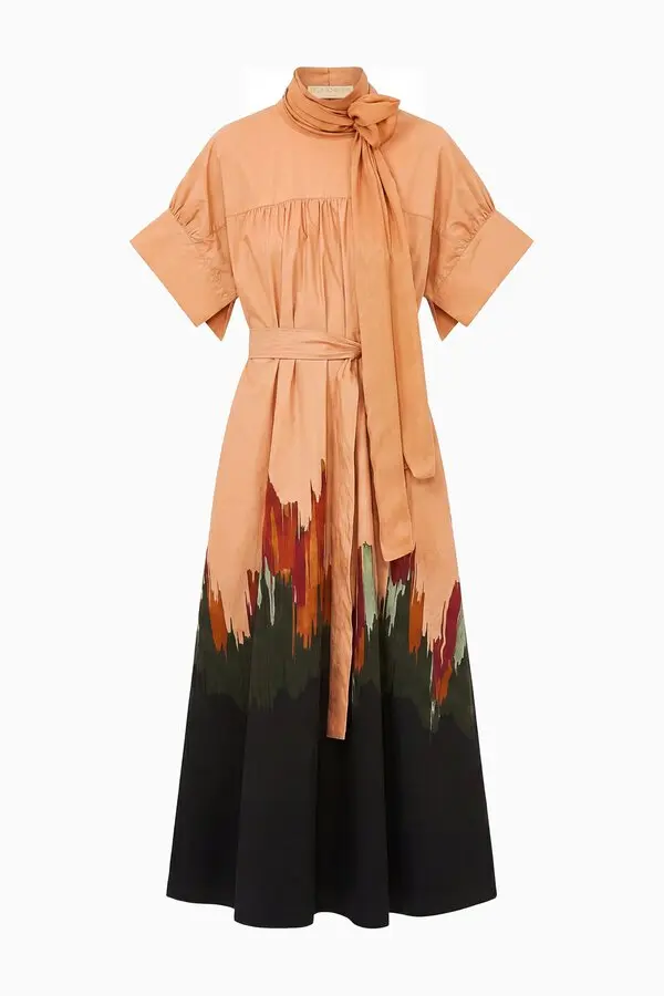 Ulla Johnson Studio Cotton Midi Dress With Chiffon Tie - Agate