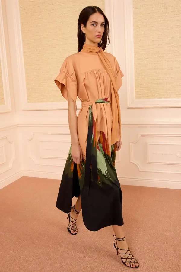 Ulla Johnson Studio Cotton Dress With Chiffon Tie - Agate
