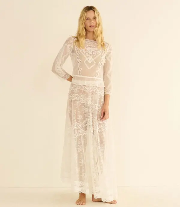 DÔEN Noella Top Lace, Sheer, Cropped, 3/4 Sleeve